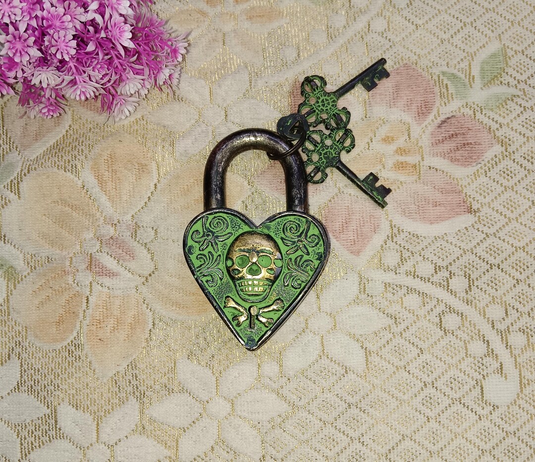 Skull Heart Brass Padlock: Pirate Decor Lock With Keys - Etsy