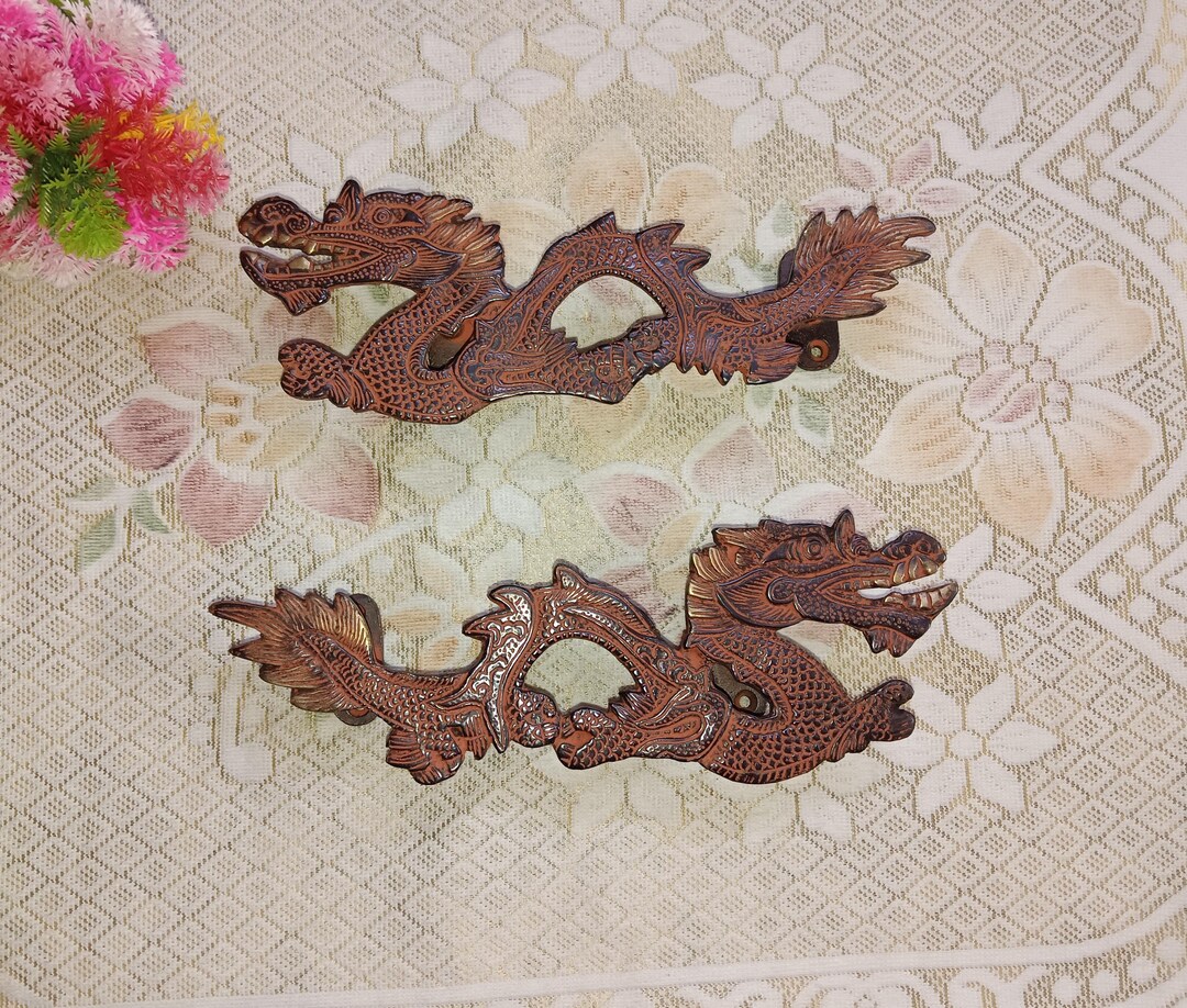 Brass Fire Dragon Door Handles: Flying Dragon Pulls, Set of 2 - Etsy