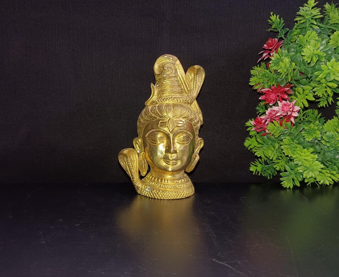 Brass Shiva Head Statue - Mahadev Mukhlingam - 5 Inch - Etsy