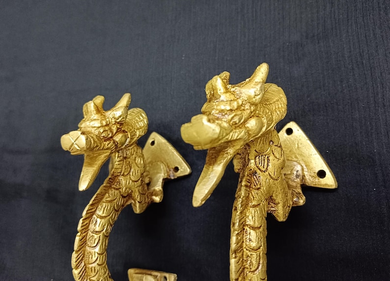 Open Mouth Dragon Door Decorative Handles | Brass Mythical Creatures ...