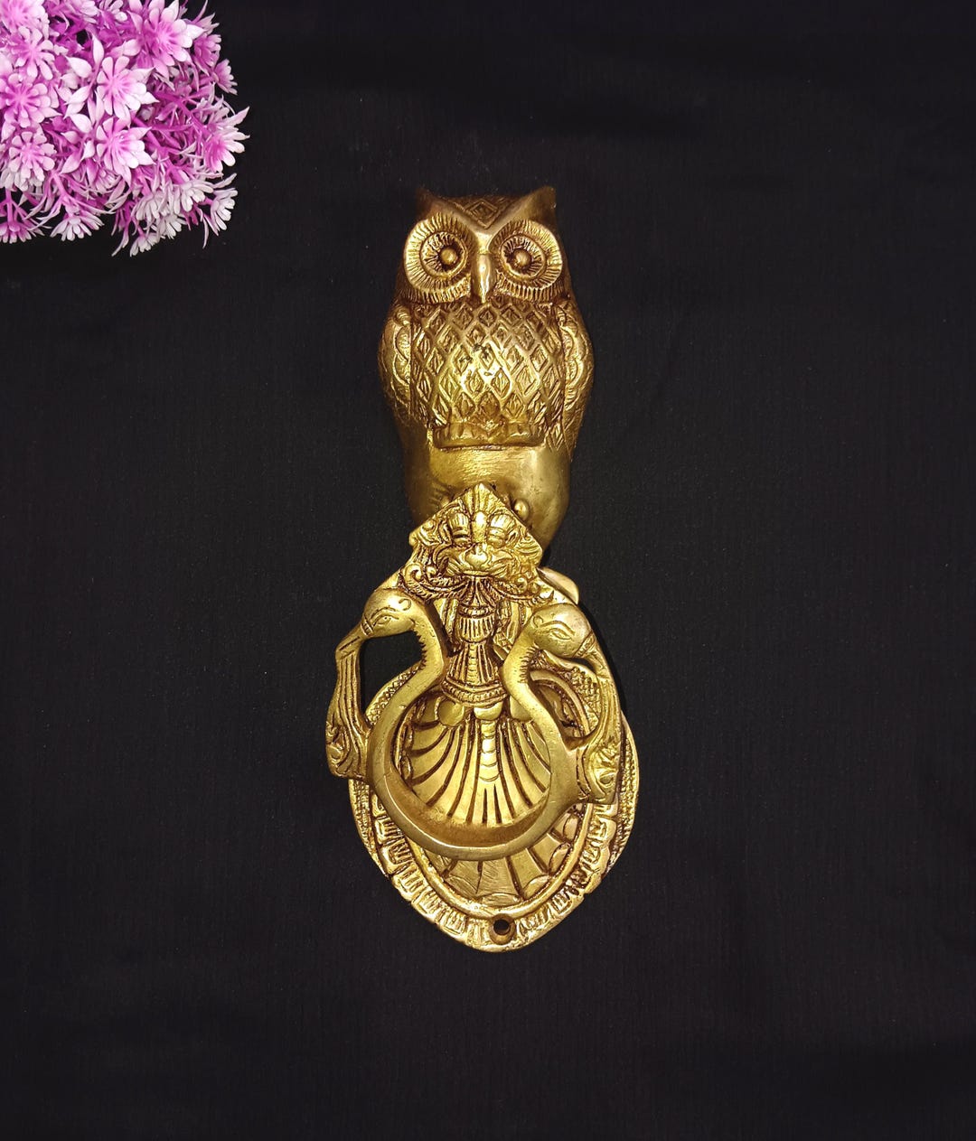 Owl Face Doorbell | Brass Night Bird With Yali Design Door Knocker ...