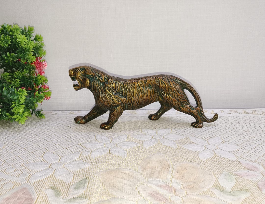 Big Tiger Sculpture Table Decor | Brass Walking Leopard Statue Dining ...