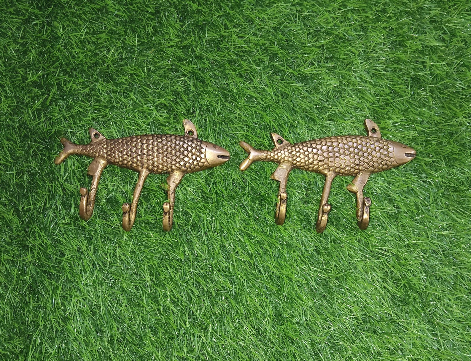 Saltwater Fish Themed Wall Cloth Hook Set of 02 Pieces Brass Sea ...