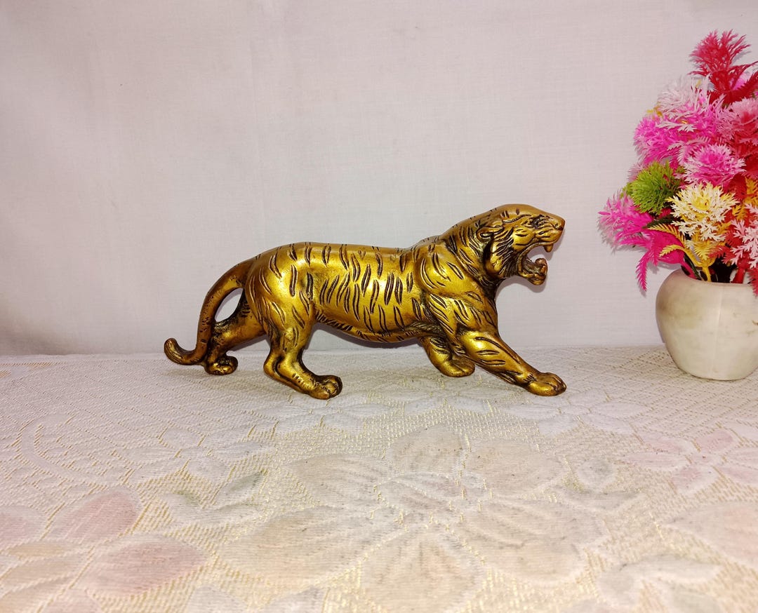 Brass Roaring Jaguar Statue | Brass Tiger Shape Table Showpiece - Etsy