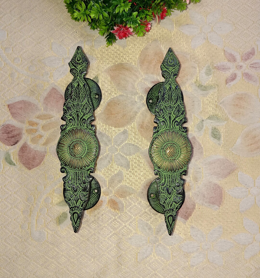Brass Flower Engraved Door Handle Decor: Office Door Pull - Etsy