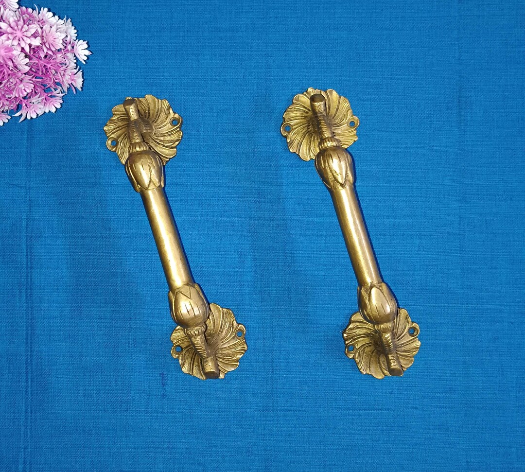 Sunflower Brass Door Handle Pair - Floral Base Design 9.0" - Etsy
