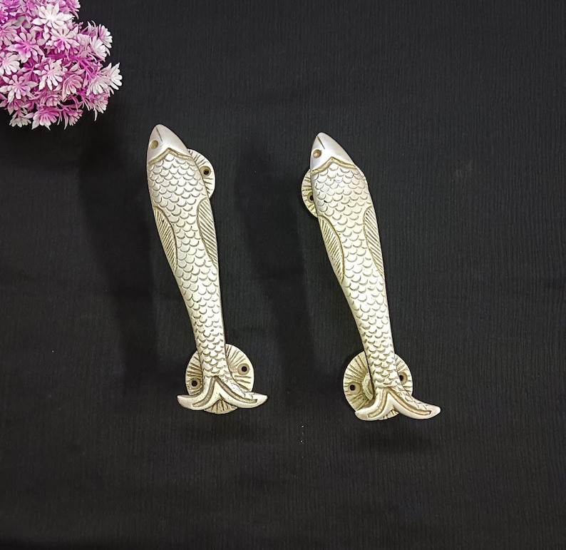 Marine Fish Themed Door Handle Pair | Brass Nautical Creatures Design ...