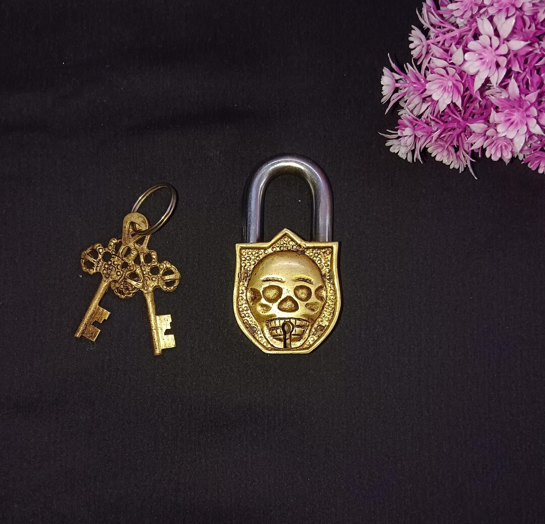 Brass Mini Skull Lock With 02 Keys | Properly Working Cupboard Lock - Etsy