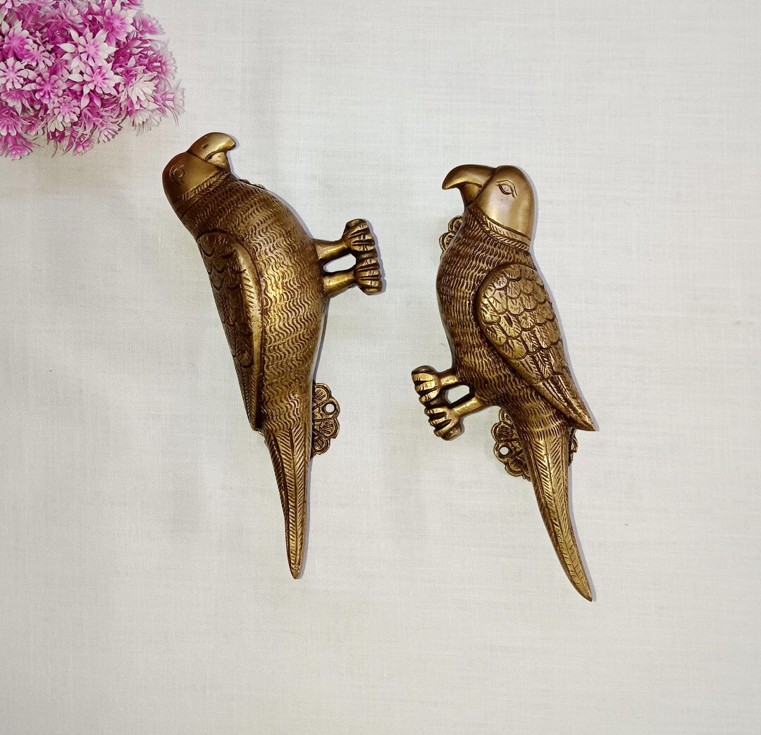 Parrot Shape Door Handle With Flower Base | Macaw Design Brass Cabinet ...