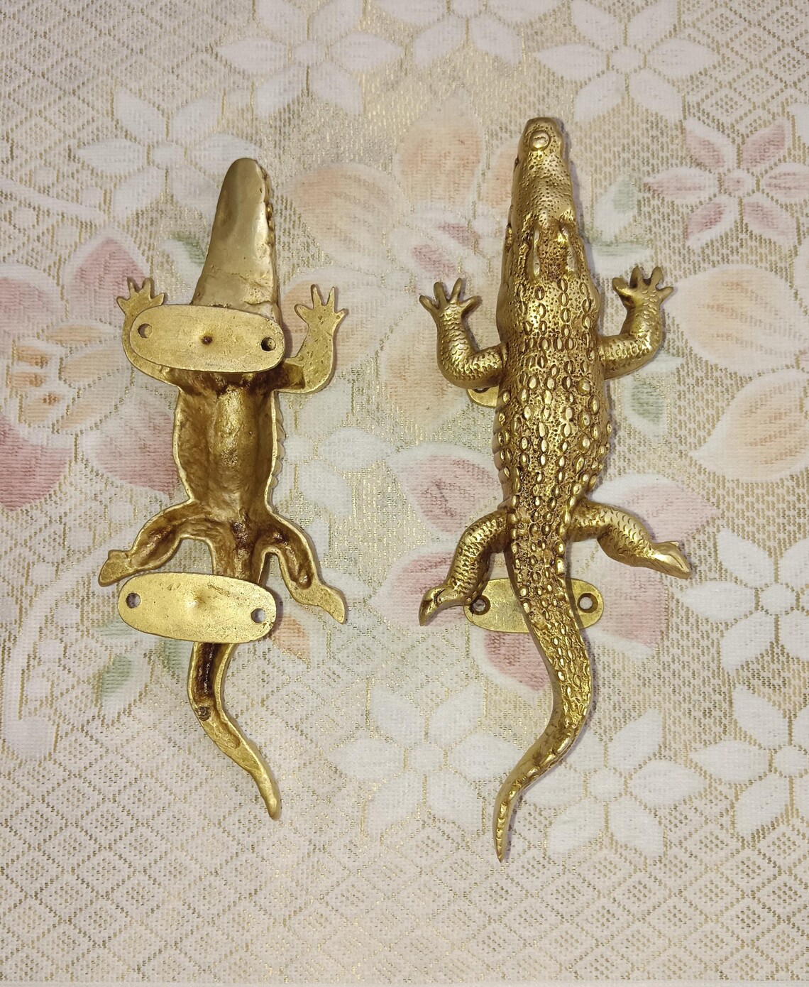 Sea Crocodile Design Main Door Handle Pair Brass Reptile Alligator ...