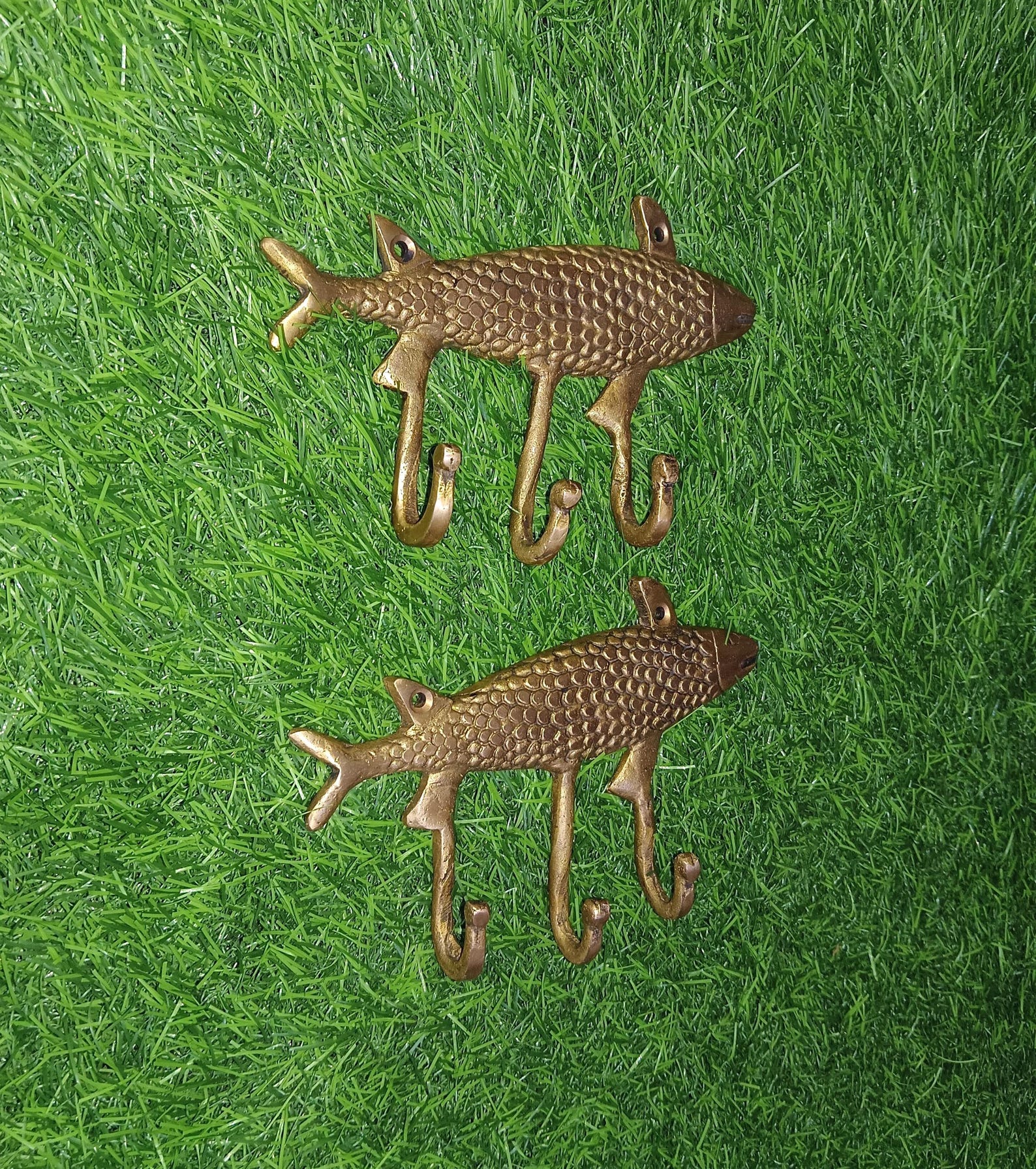 Saltwater Fish Themed Wall Cloth Hook Set of 02 Pieces Brass Sea ...