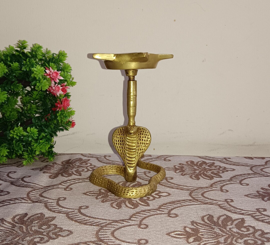 Cobra Snake Lamp Idol Brass Wild Serpent Traditional Oil Diya Statue ...