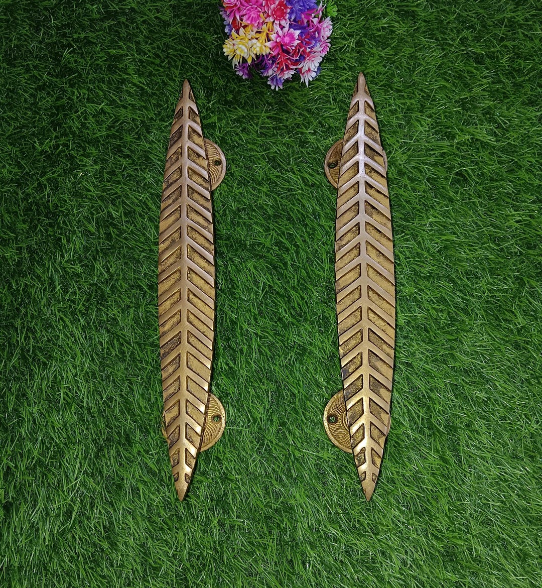 Brass Long Leaf Design Main Door Grab Handle | Brass Tree Plant Themed ...