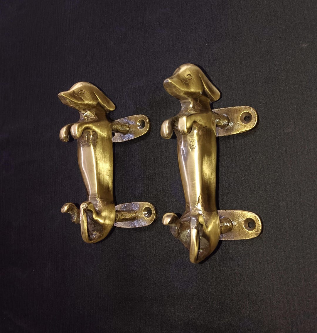 Brass Dachshund Door Pulls: Lacquered Dog Handles, Set of 2 - Etsy