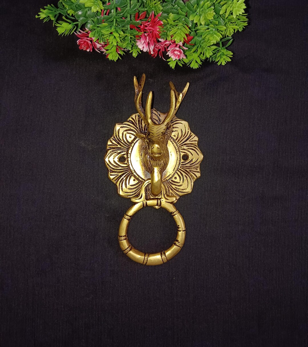 Barasingha Head Door Knocker | Brass Reindeer Decorative Front Doorbell ...