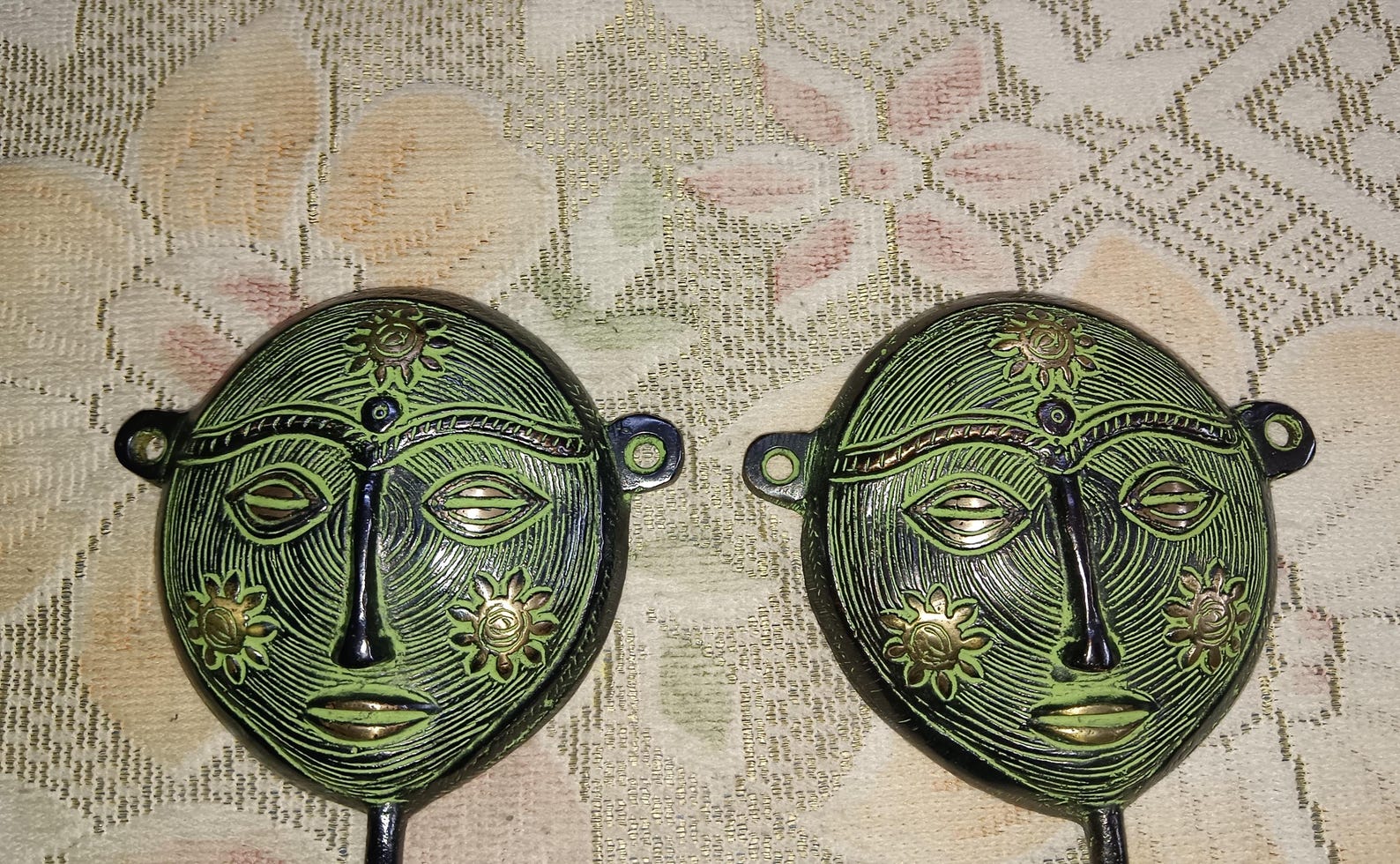 Primitive Man Face Wall Hook Set Decor Brass Bastar Monkey Face Key ...