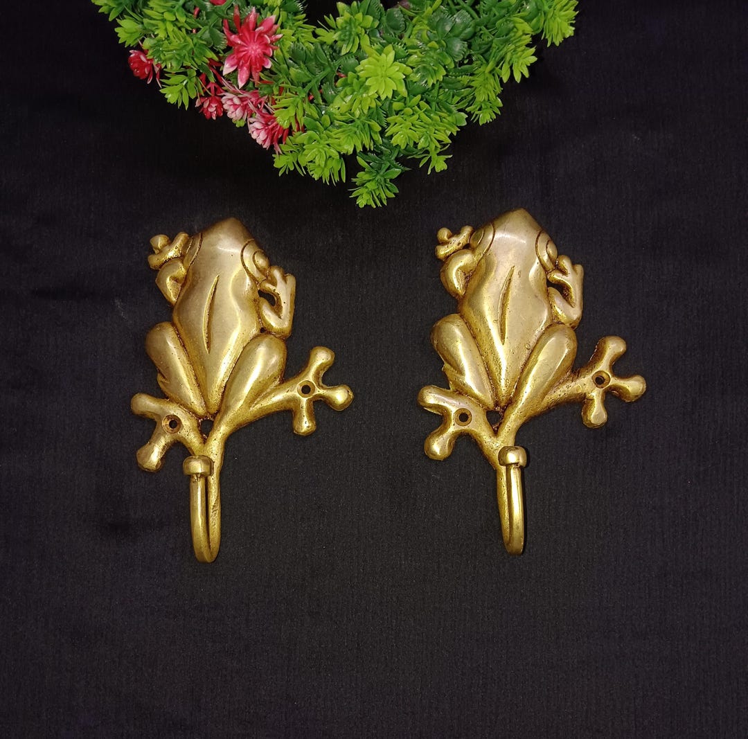 Brass Frog Themed Wall Mounting Hook Set of 02 Pieces | Brass Amphibian ...