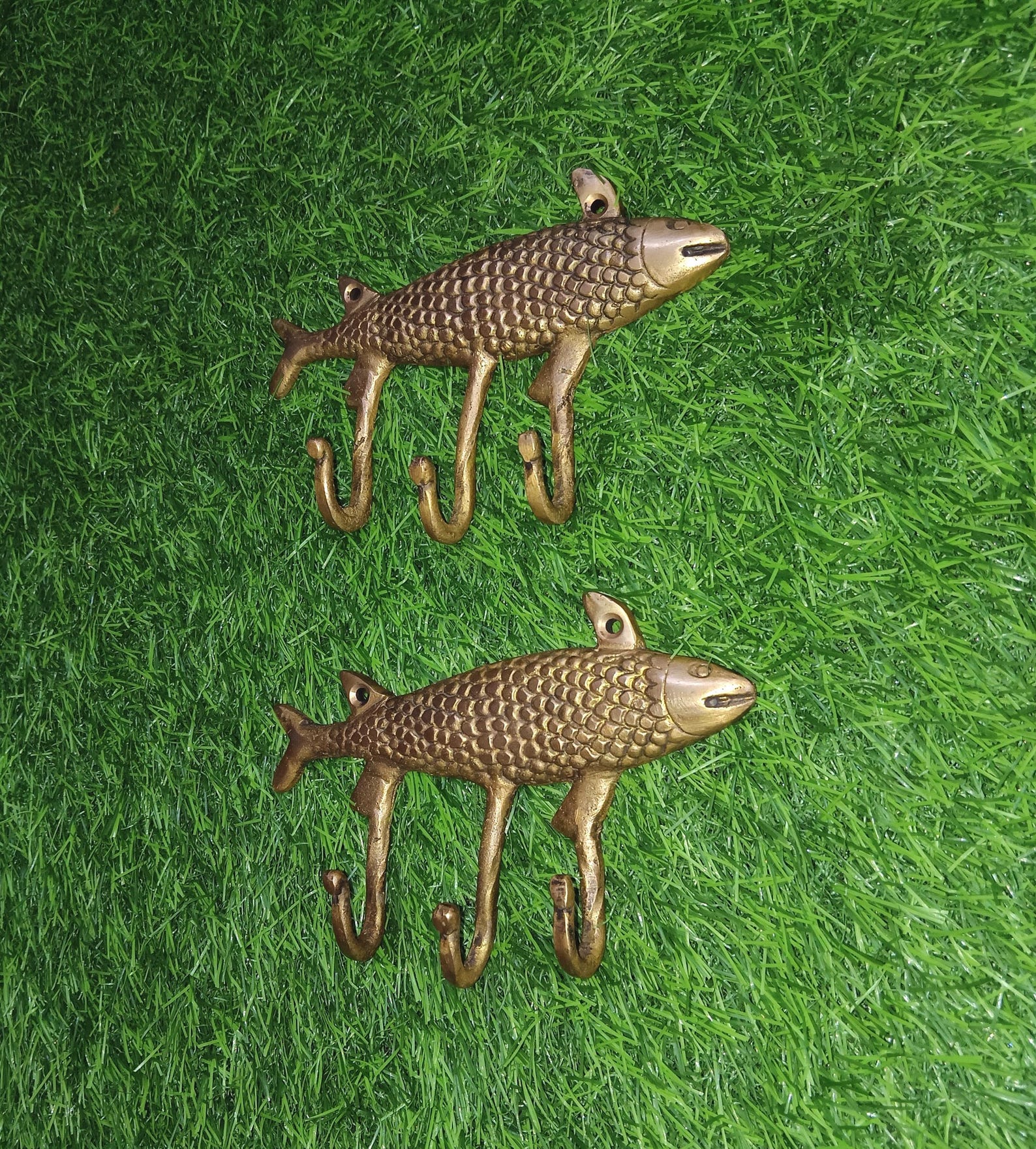 Saltwater Fish Themed Wall Cloth Hook Set of 02 Pieces Brass Sea ...