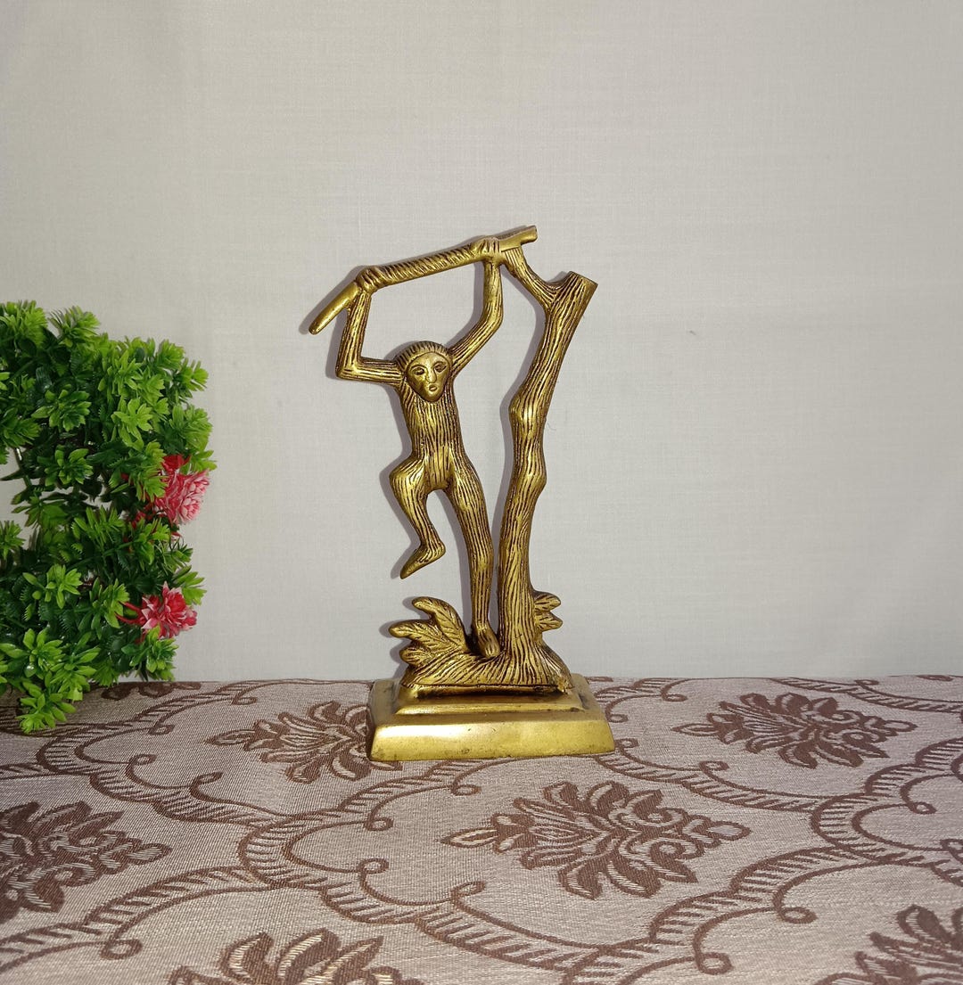 Monkey Hanging on Tree Statue | Brass Vicious Chimpanzee Trophy ...