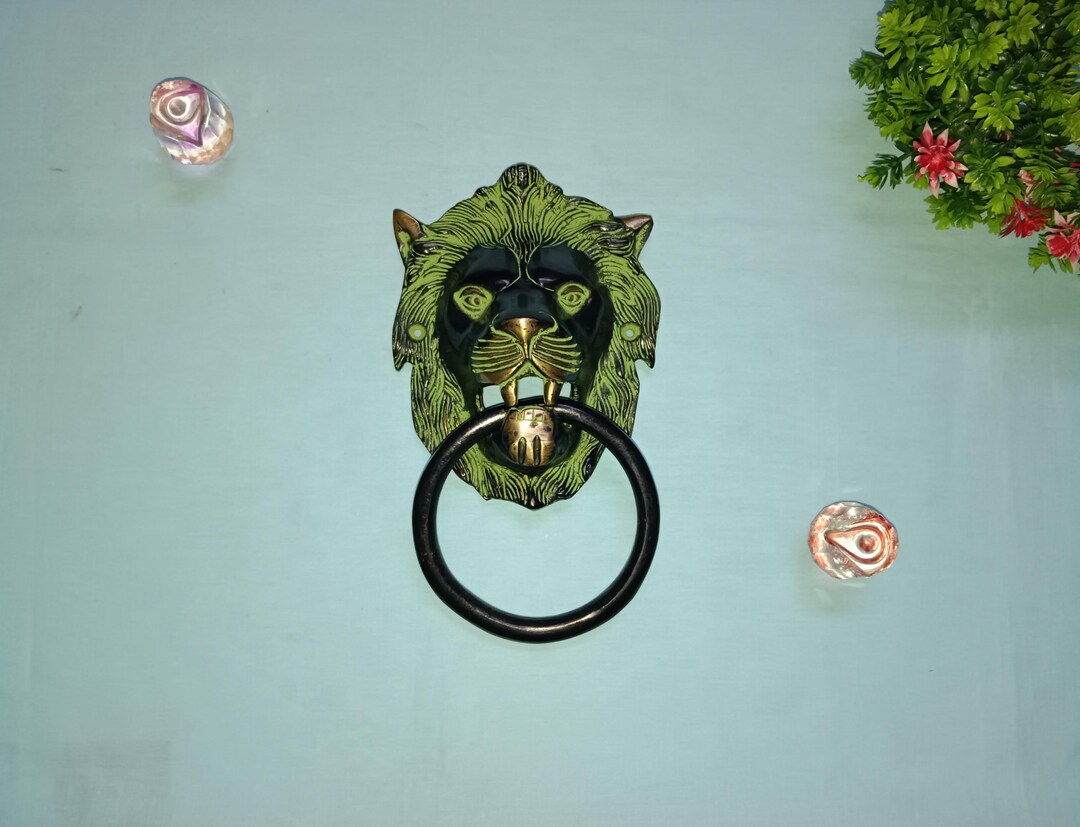 Brass Door Hanging Lion Head Shape Knocker | Brass King Face Shape Wall ...