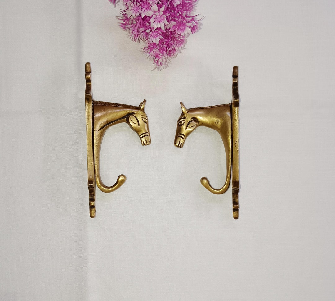 Mare Horse Head Wall Cloth Hanger Set of 02 Pieces | Brass Pony Horse ...