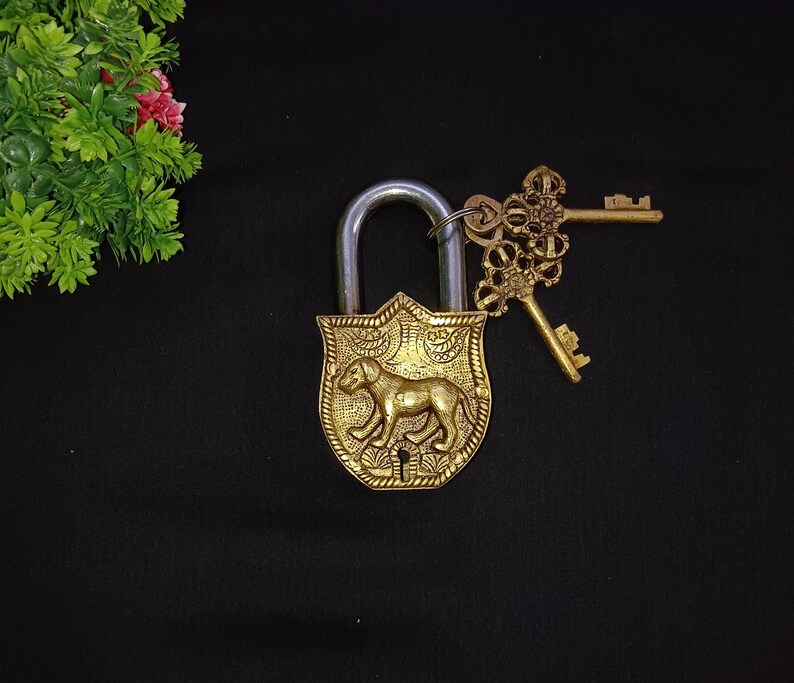 Brass Dog Engraving Safety Lock With 02 Keys | Properly Functional ...