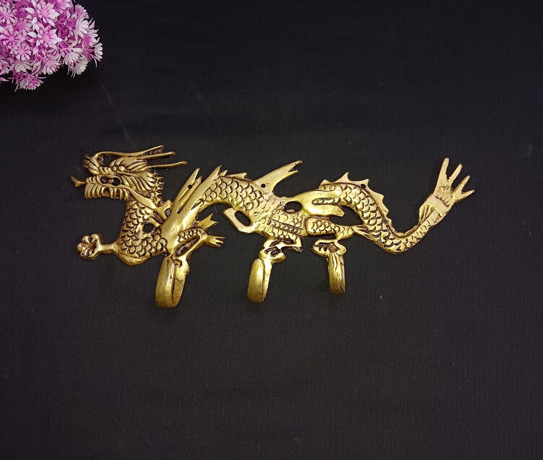 Brass Chinese Dragon Shape Wall Hanger With 03 Hooks | Handmade ...