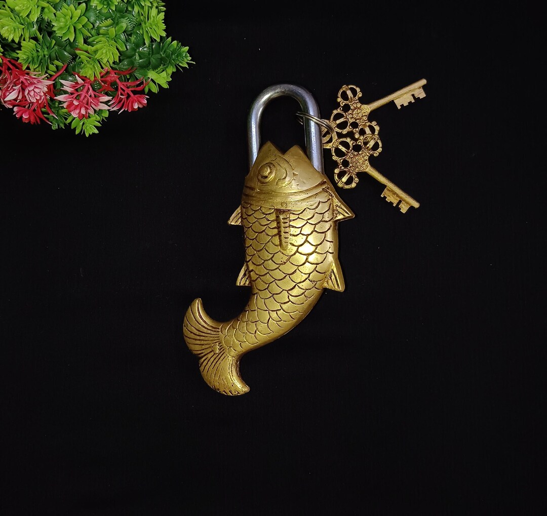 Curved Fish Home Door Lock With 02 Keys | Brass Nautical Creature ...