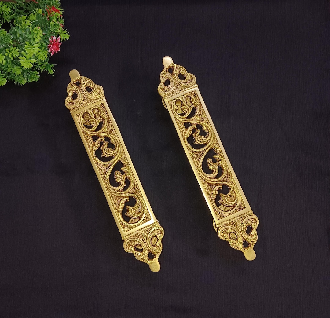 Brass Mughal Flower Door Handle - Ornate Cabinet Pulls - Set of 02 - Etsy