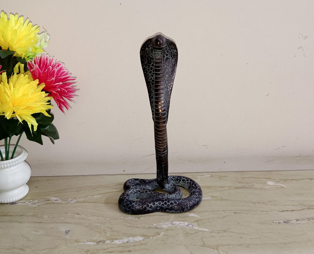 Brass Attacking Wiper Snake Statue | Brass Grey Cobra Snake Table ...