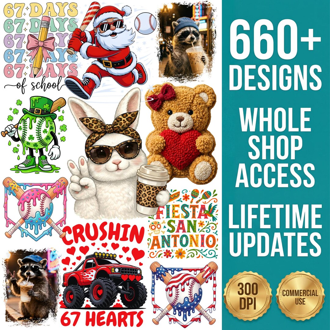 Whole Shop Bundle, 660+ Sublimation Designs PNG, Lifetime Access ...