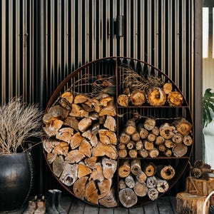 40'' 56'' Stylish Wood Log Stacker Firewood Rack Black Coating Indoor ...