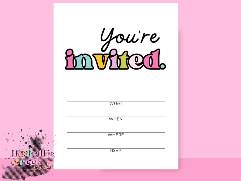 Retro Rainbow Printable Party Invitation, Fill in the Blank Party ...