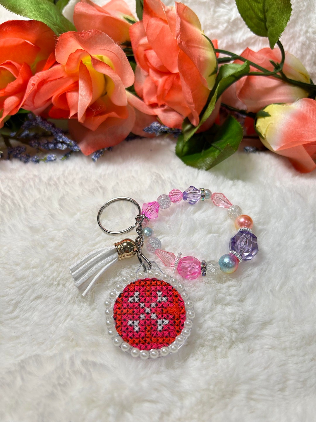 Hmong Embroidered Keychain Shape Circle - Etsy