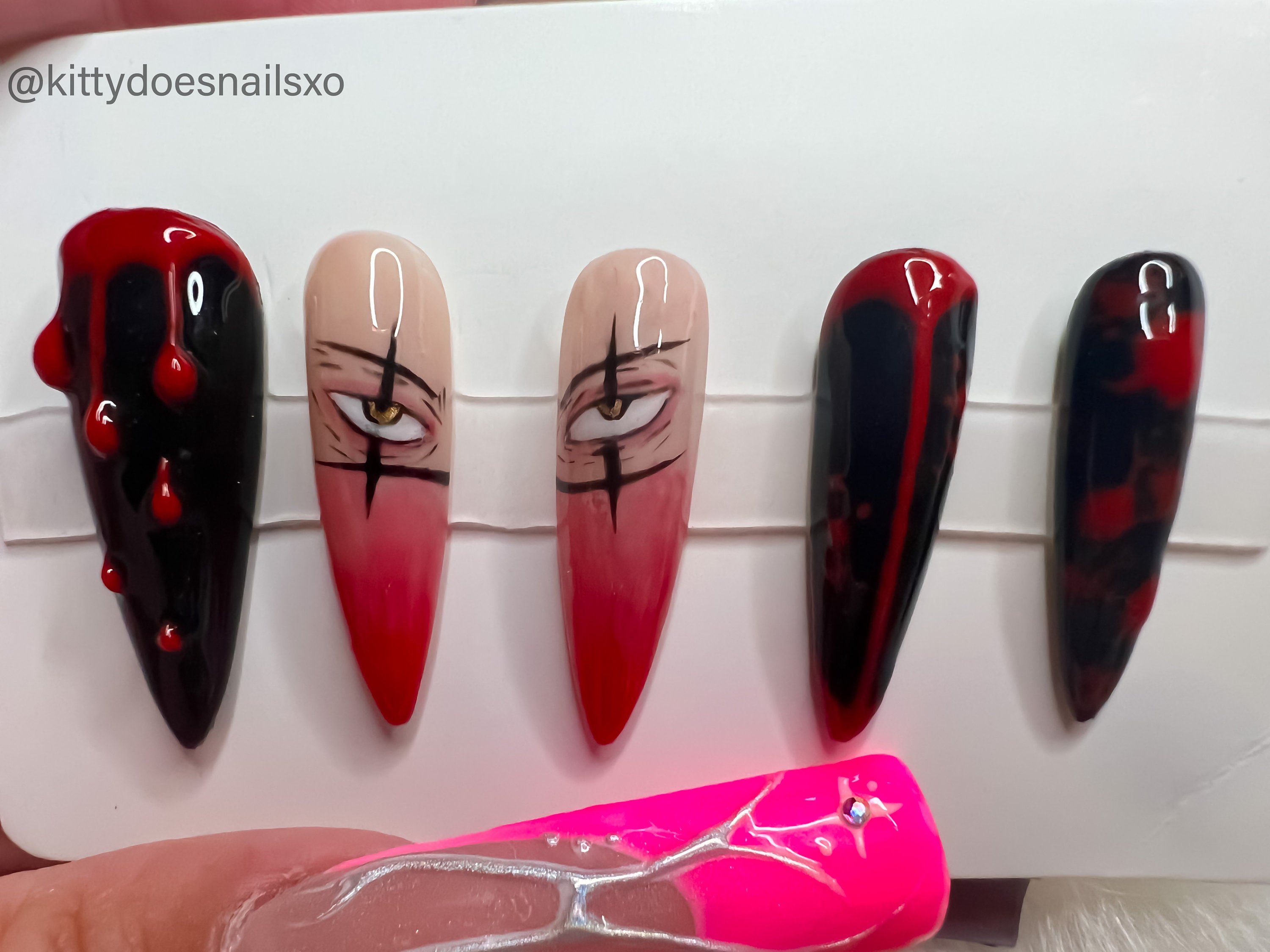 Choso Kamo Jujutsu Kaisen Nails, Long Stiletto, Handpainted Nails - Etsy UK