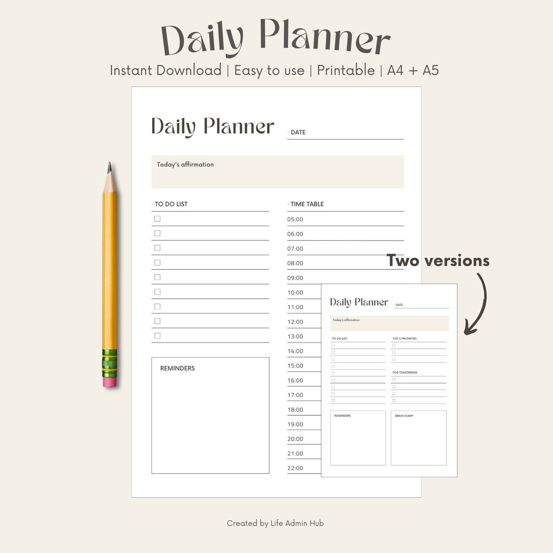 Uncluttered Daily to Do List, Daily Schedule List Template, Minimal ...