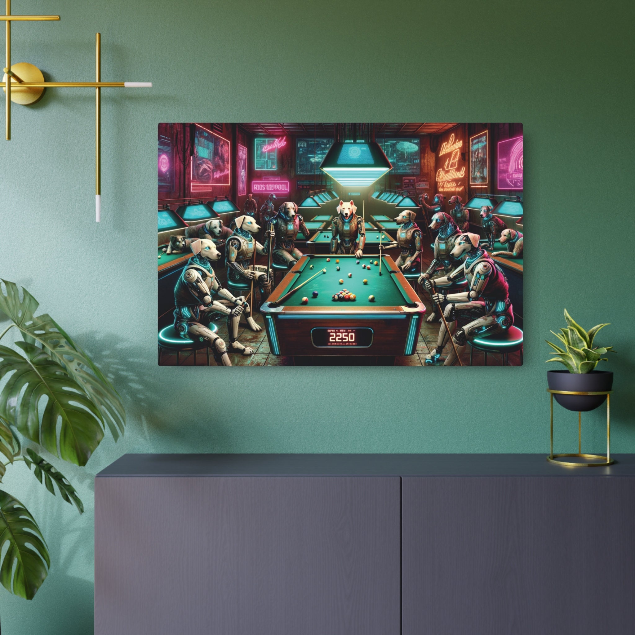 Dogs Playing Pool Cyberpunk Edition Metal Canvas Poster - Etsy