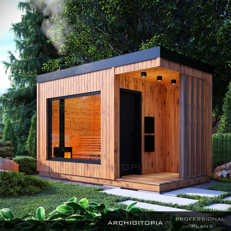 SAUNA PLANS | Professional Plans for Modern Outdoor Sauna With Material ...