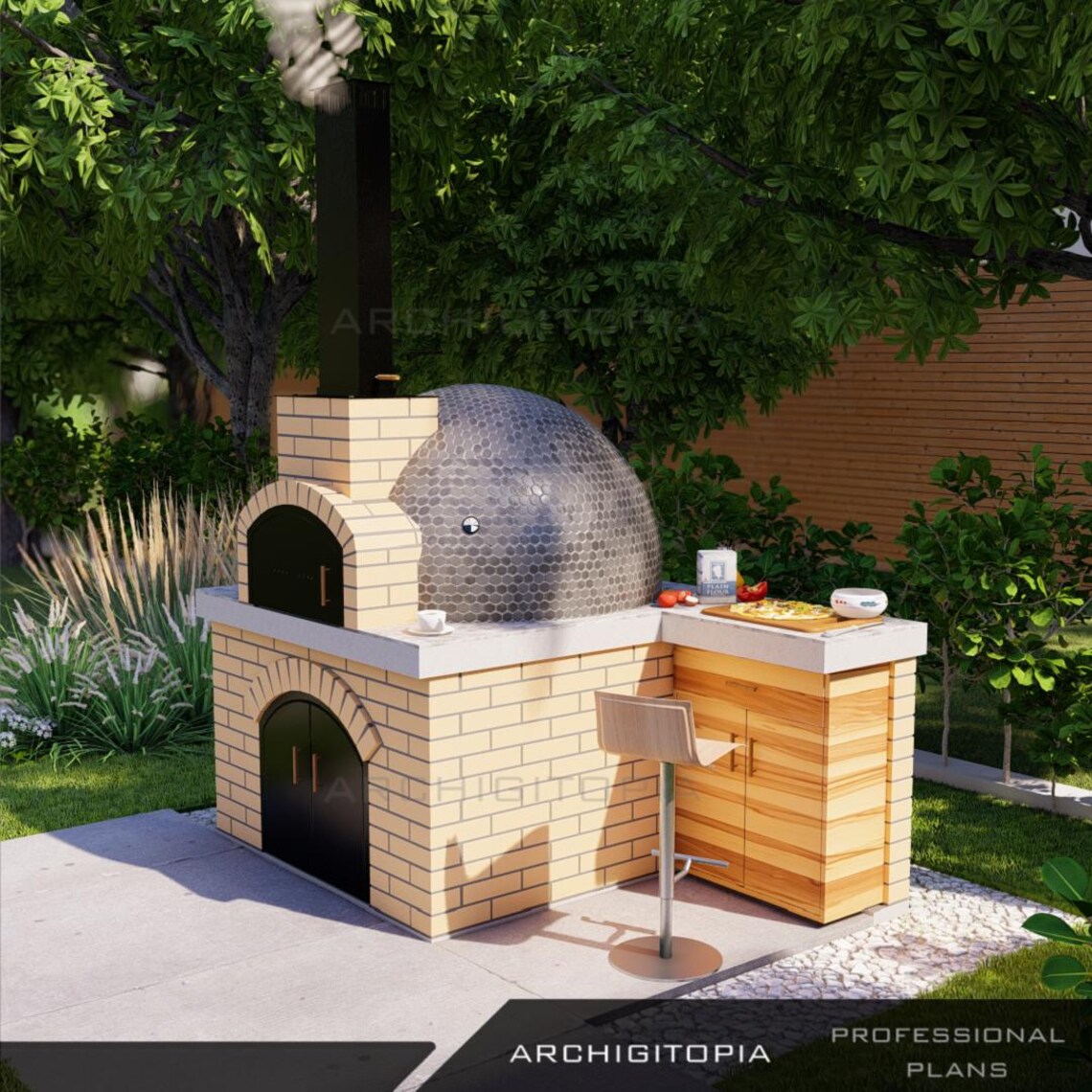 Wood-fired Outdoor Pizza Oven Plan + 3D Model (PDF Blueprint) | DIY ...