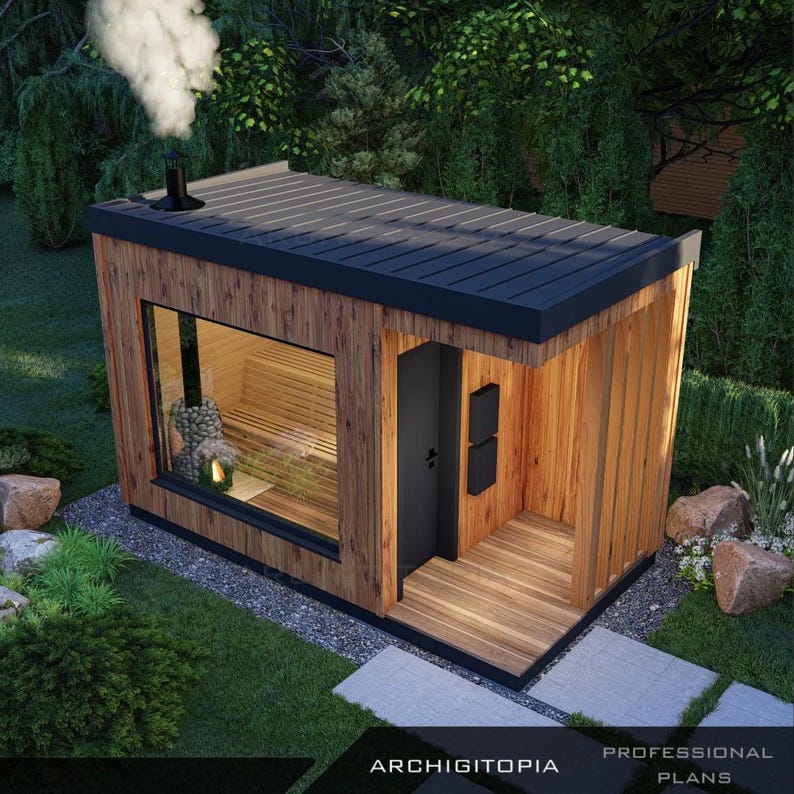 Modern Outdoor Sauna Plans | DIY Building Blueprint for Finnish Sauna ...