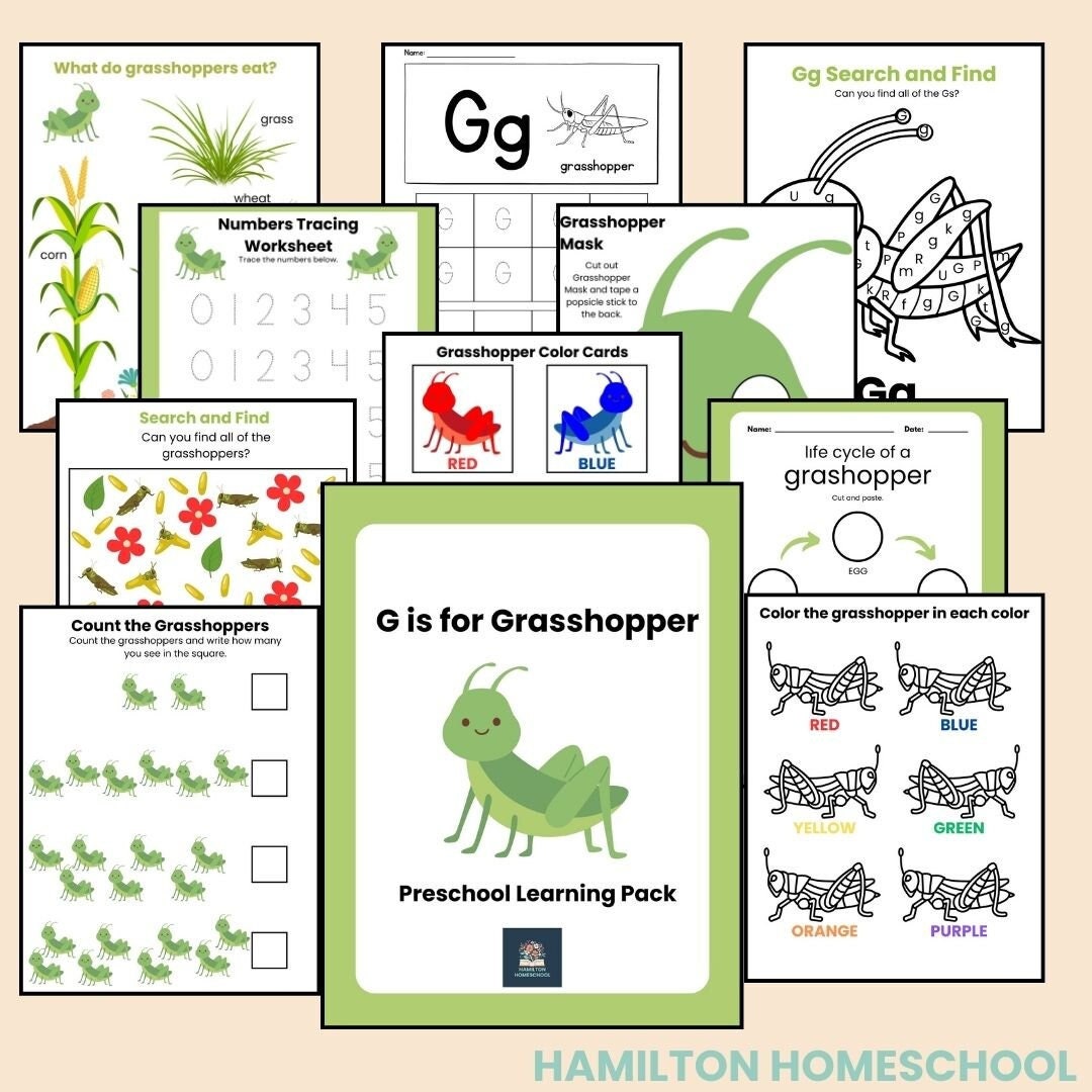 Preschool Activity Sheets G is for Grasshopper Pre K Learning Bundle ...