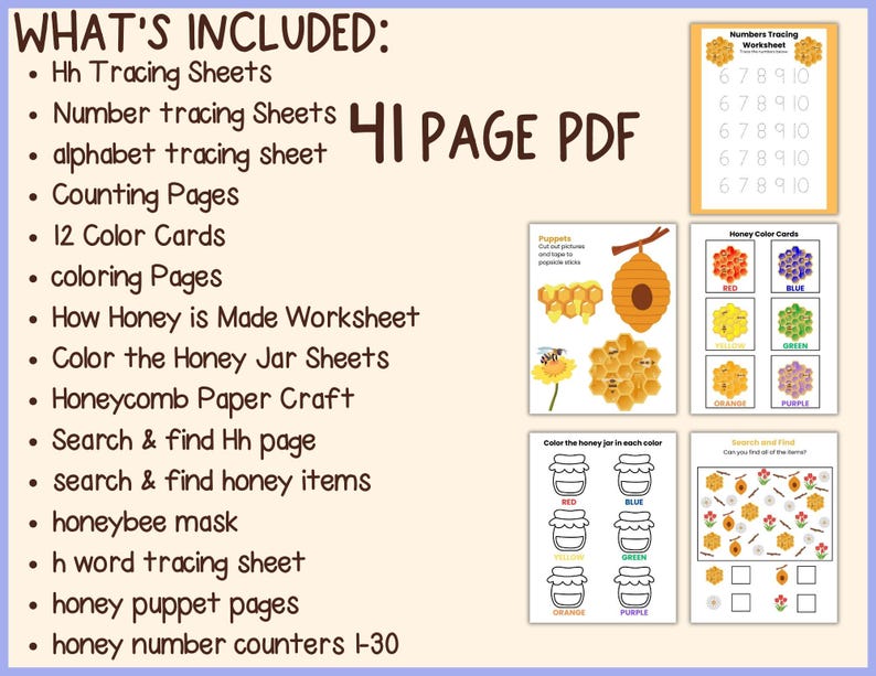 Honey Preschool Activity Sheets Workbook Kindergarten H is for Honey ...