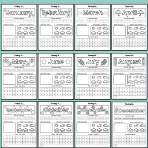 Printable Kindergarten Daily Calendar Worksheets 12 Page Preschool ...
