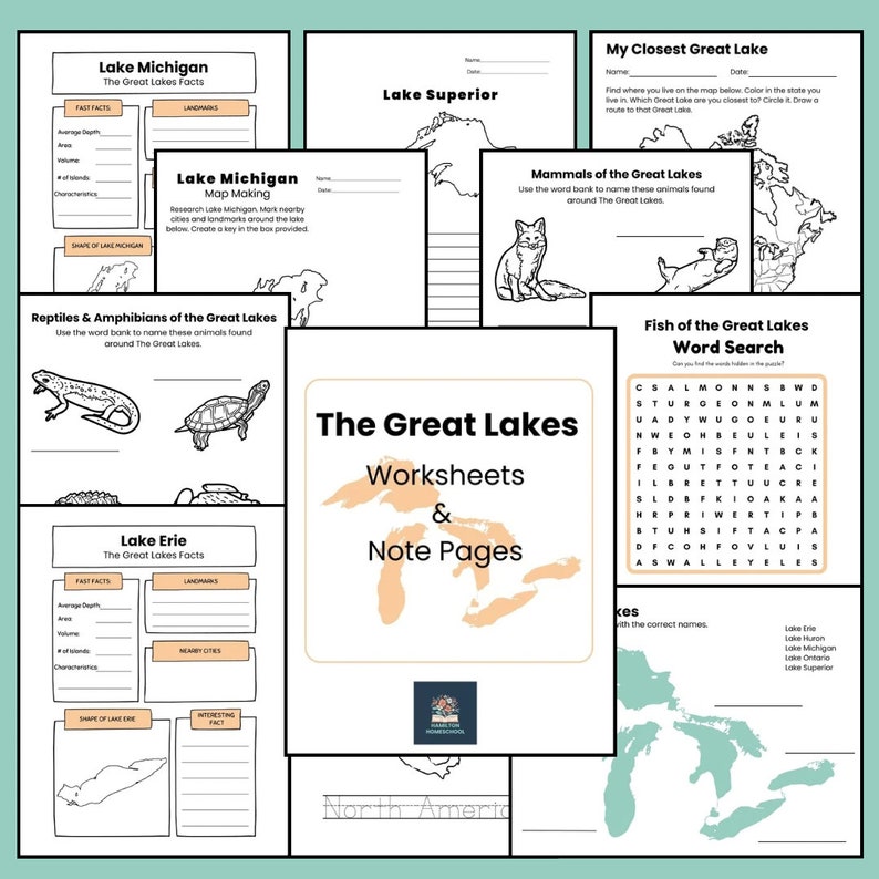Great Lakes Worksheets and Note Pages North American Great Lakes ...