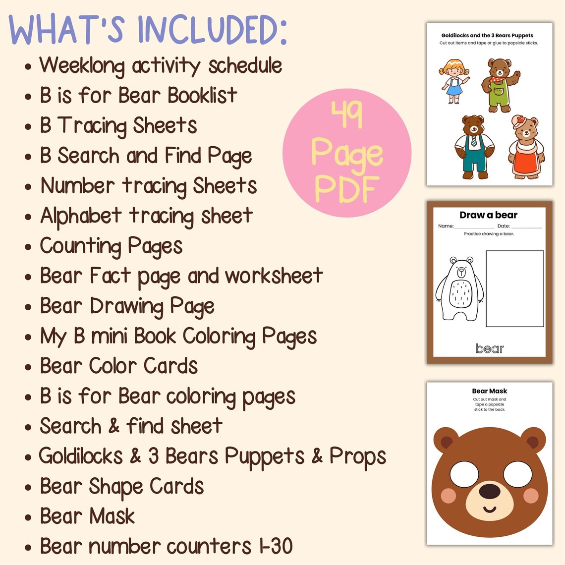 Bear Theme Preschool Activity Pack: Letter B Week Curriculum PDF ...