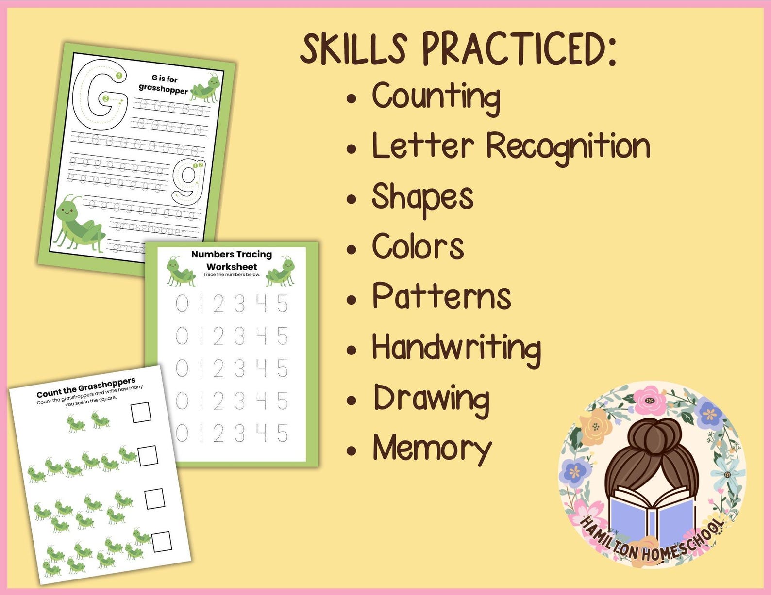 Preschool Activity Sheets G is for Grasshopper Pre K Learning Bundle ...