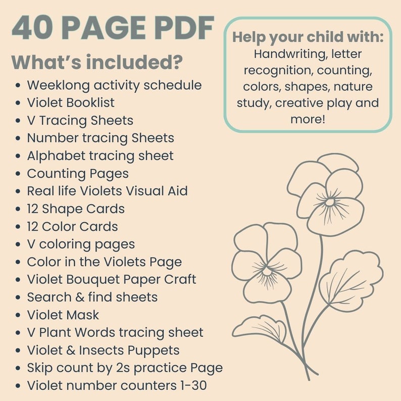 Violet Preschool Activity Sheets Bundle V is for Violet Letter Week ...