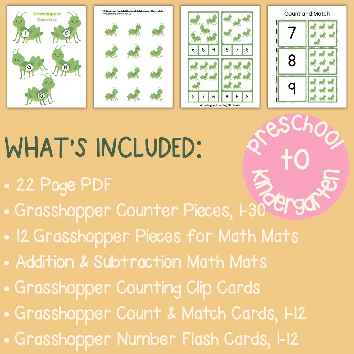 Grasshopper Math Activity Bundle: Preschool Counting Games (PDF ...