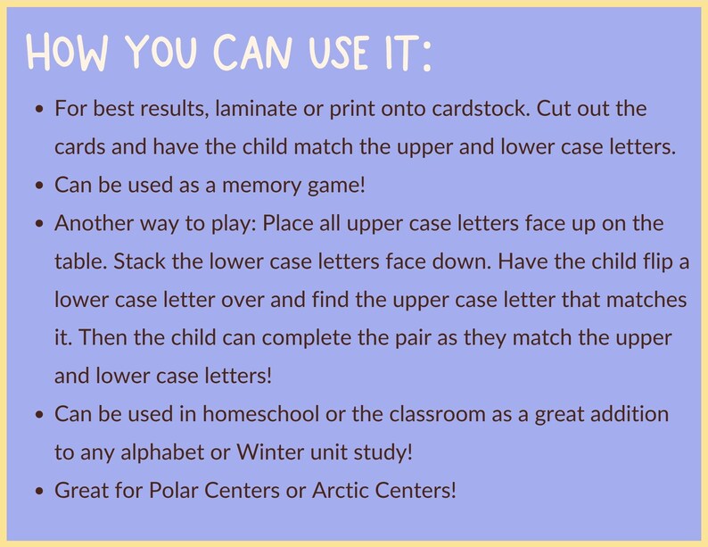 Polar Bear Alphabet Matching Game: ABC Learning Cards Montessori - Etsy