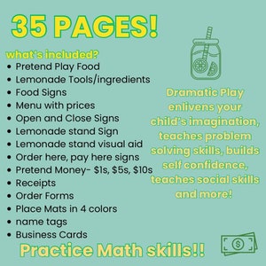 Lemonade Stand Dramatic Play Printable Pack Lemon Theme Shop Pretend ...